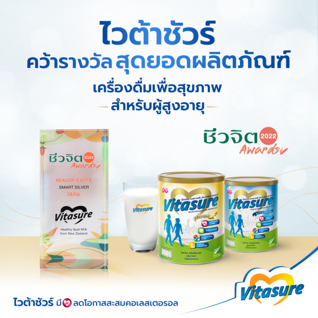 เครื่องดื่มเพื่อสุขภาพ ผู้สูงอายุ นมแพะไวต้าร์ชัวร์ แก้ท้องผูก ลดโอกาสการสะสมคอเลสเตอรอล | Vitasure